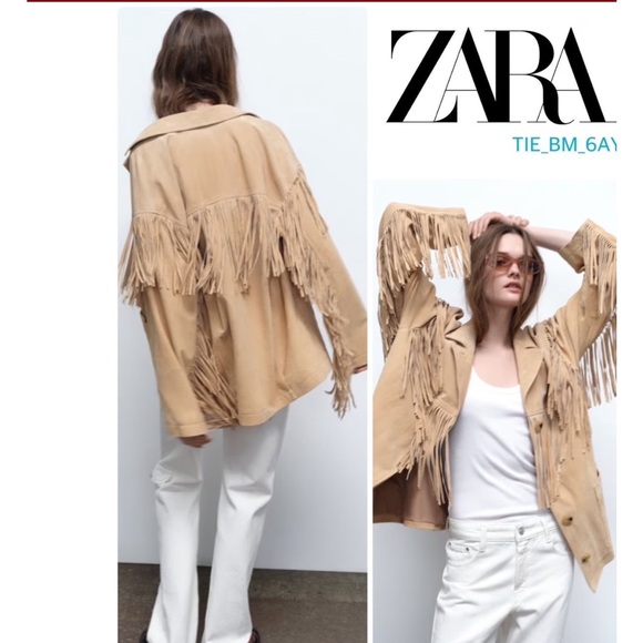 Zara | Jackets & Coats | Zara Sand Fringed Leather Jacket | Poshmark